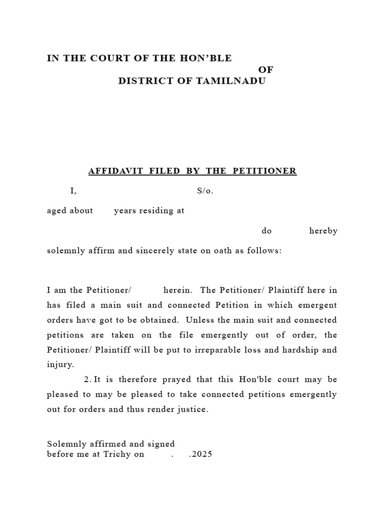 Emergency Petition Affidavit Tamil Nadu | PDF