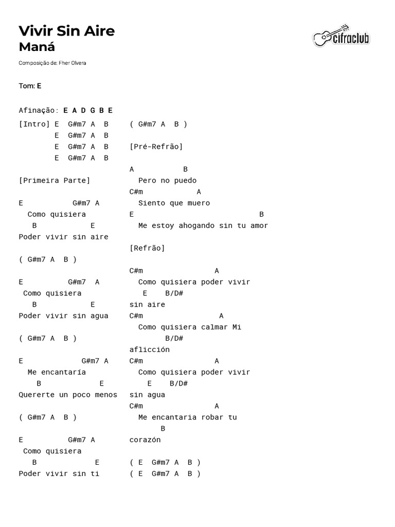Letra de "Vivir Sin Aire" de Maná | PDF
