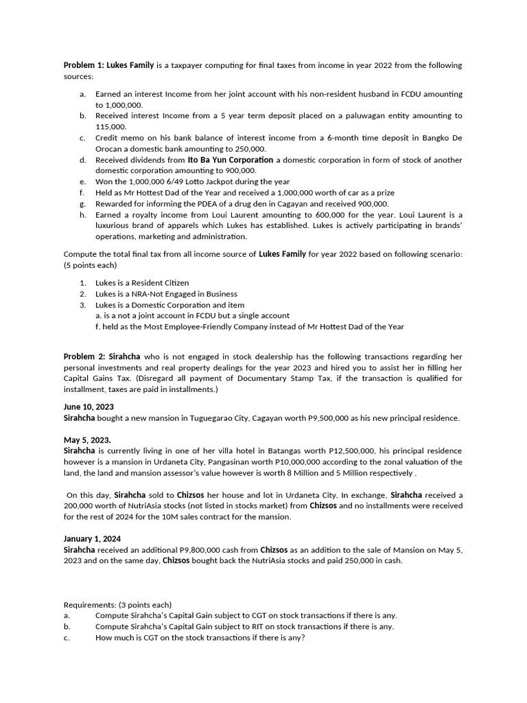 Midterm Exams Tax 1 | PDF | Taxes | Income
