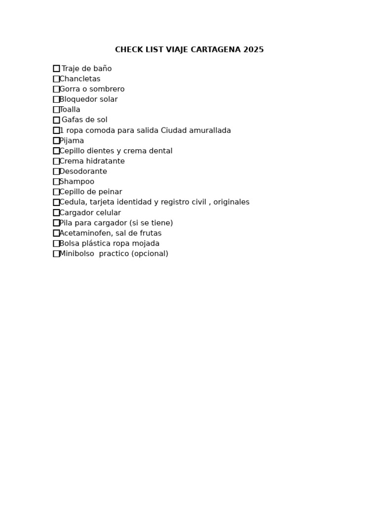 Checklist Esencial para Viaje a Cartagena 2025 | PDF