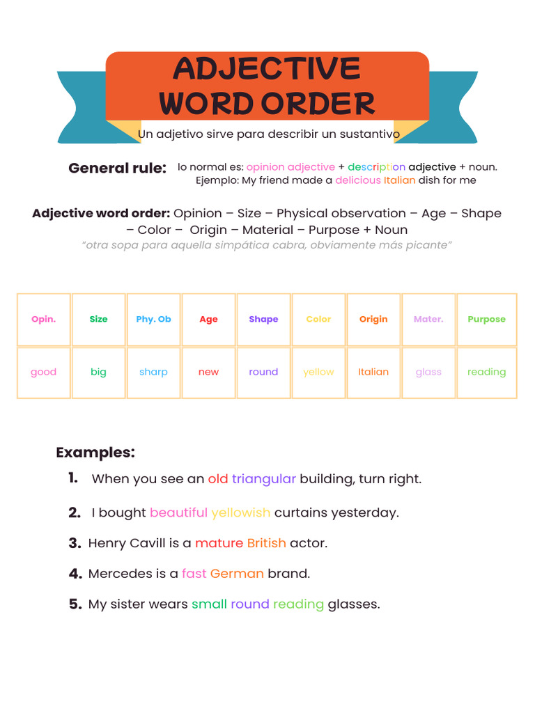 Adjective Word Order - 9 Octube 25 | PDF