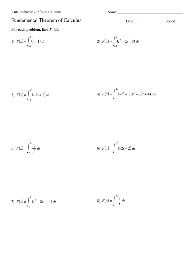 Fundamental Theorem of Calculus Worksheet | PDF | Mathematics | Calculus
