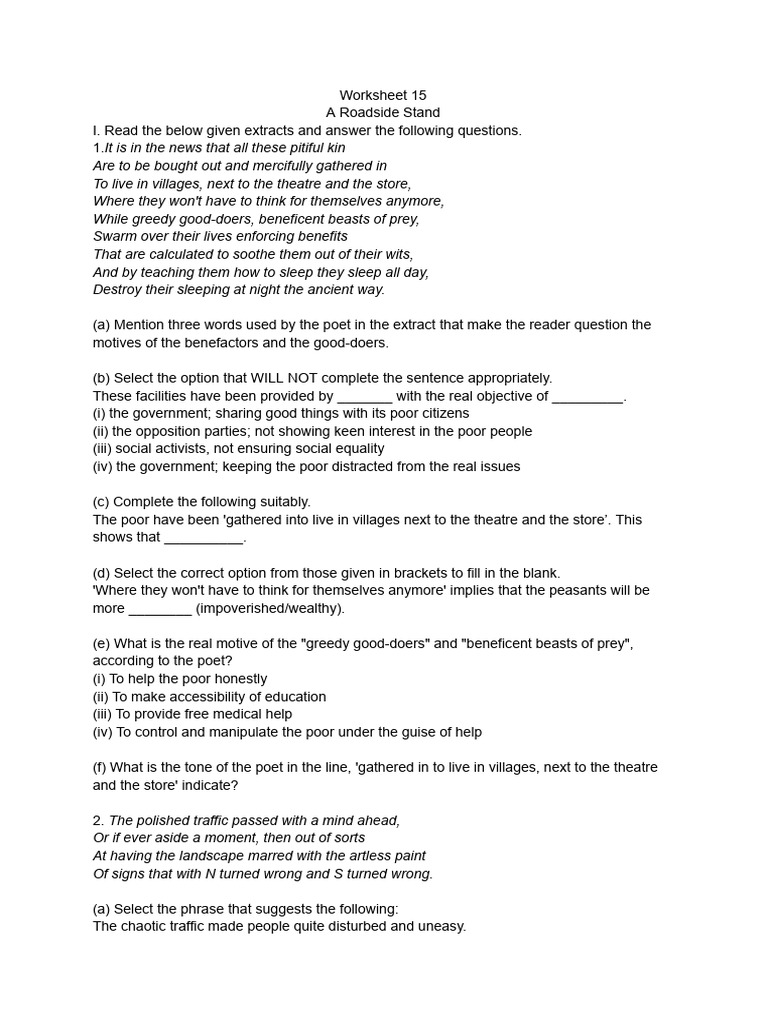 Worksheet 15 A Roadside Stand | PDF