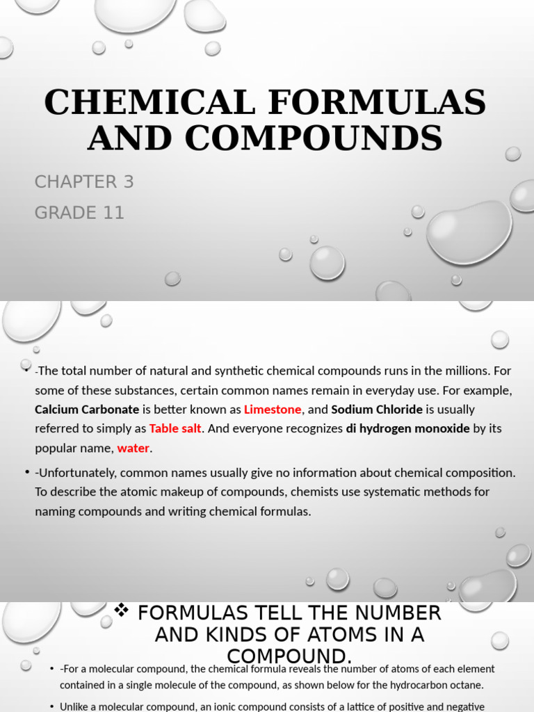 Chemical Formulas and Compounds: Grade 11 | PDF | Ion | Chemical Compounds