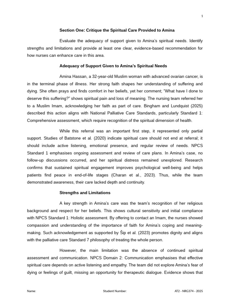 NRSG374 Assessment 2 | PDF | End Of Life Care | Palliative Care