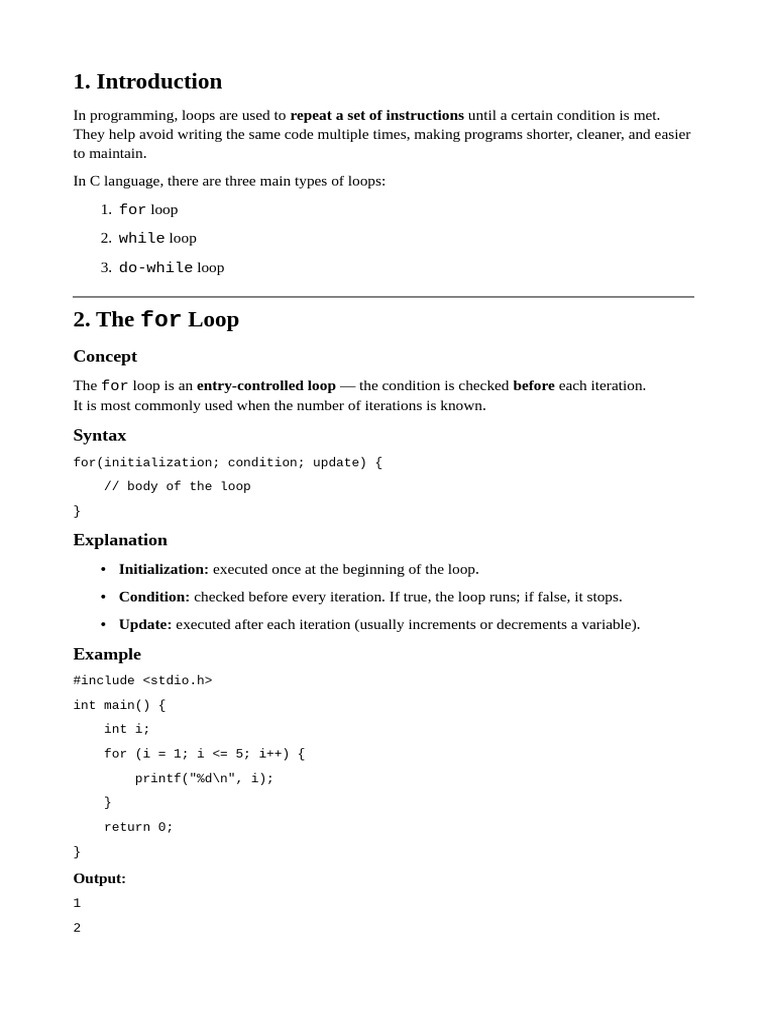 Loops in C | PDF | Control Flow | Software Engineering