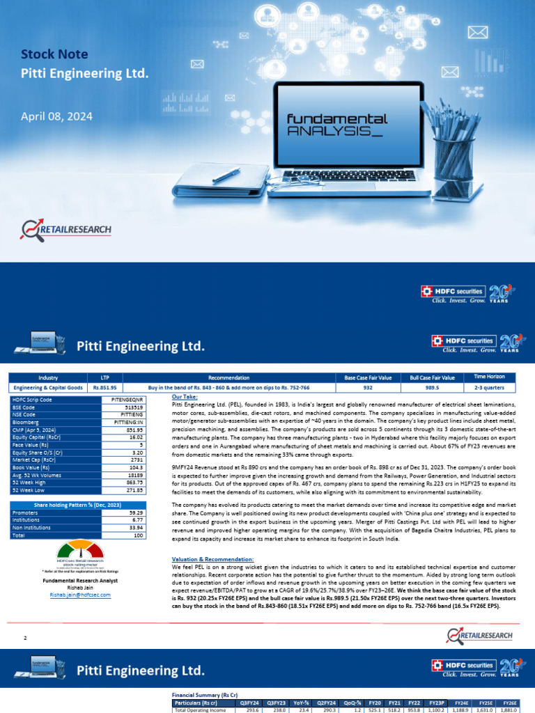 HSL Stock Note Pitti Engineering-08!04!2024 | PDF | Mergers And ...