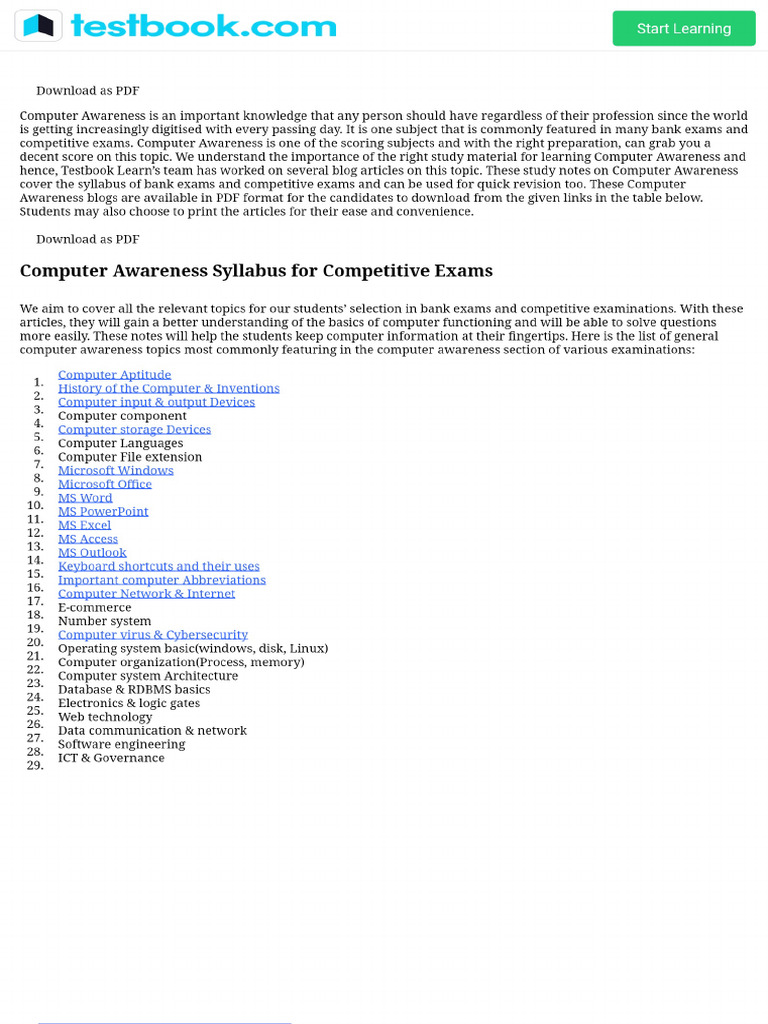 Computer Notes For Exams & Competitive Exams - Practice Questions | PDF