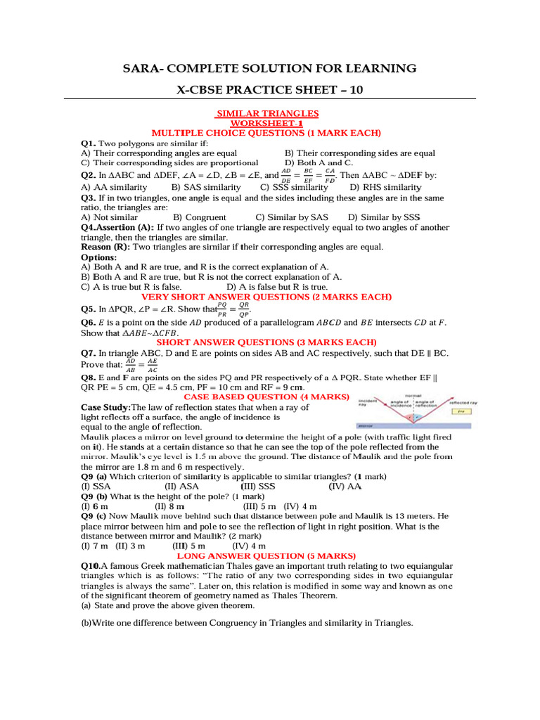 Triangles Similarity Worksheet 1 | PDF