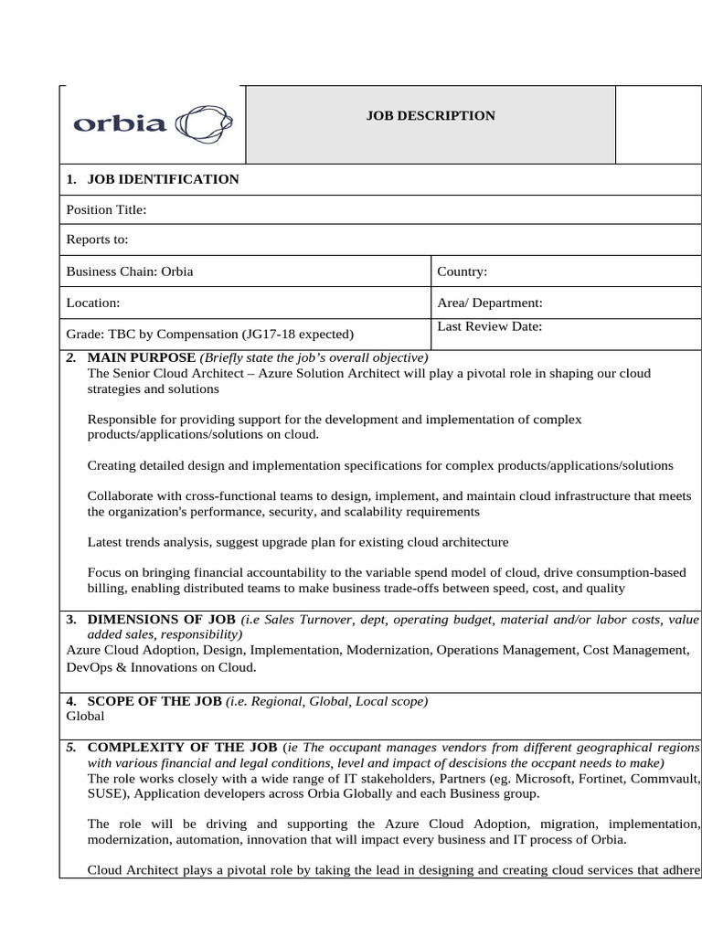 Job Description Senior Cloud Architect - Azure Solution Architect | PDF ...