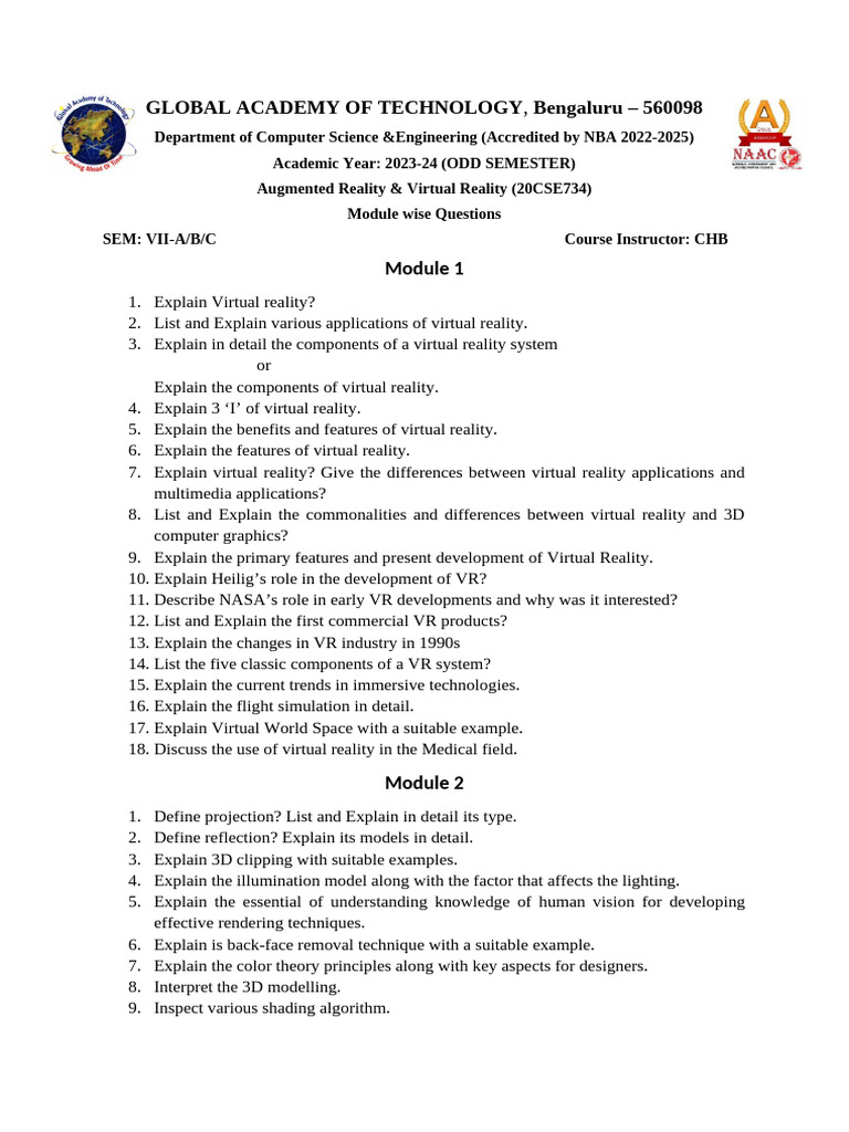 ARVR ModuleWiseQn's1 | PDF | Virtual Reality | Augmented Reality