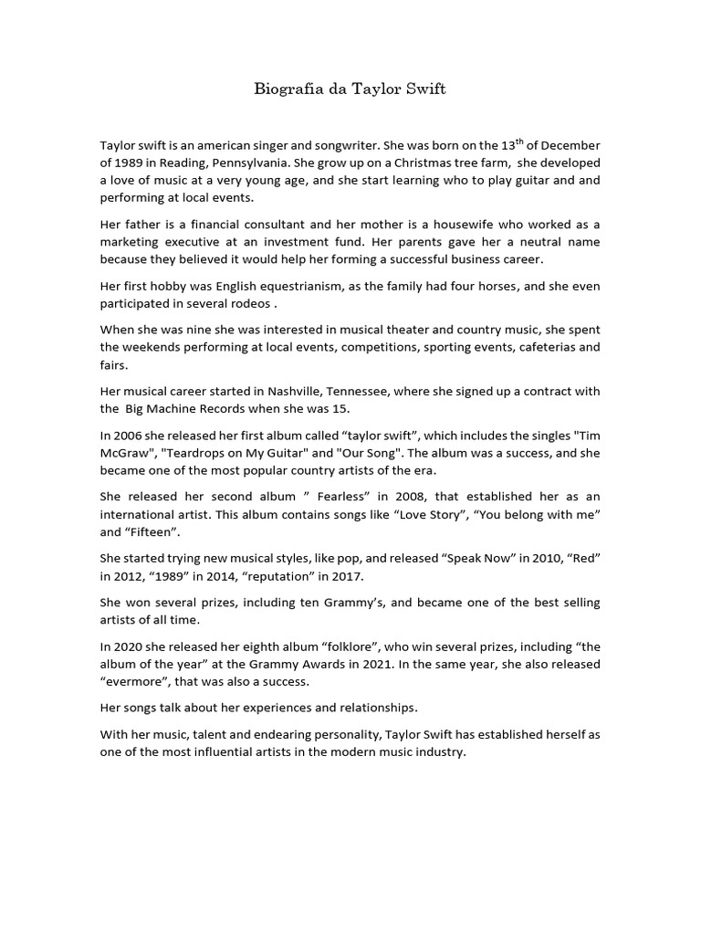 Biografia Da Taylor Swift PDF | PDF