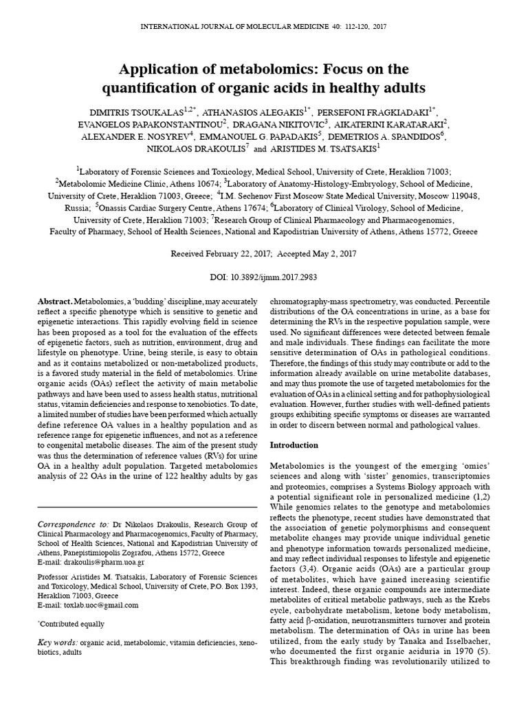 Ijmm 40 01 0112 | PDF | Metabolomics | Personalized Medicine