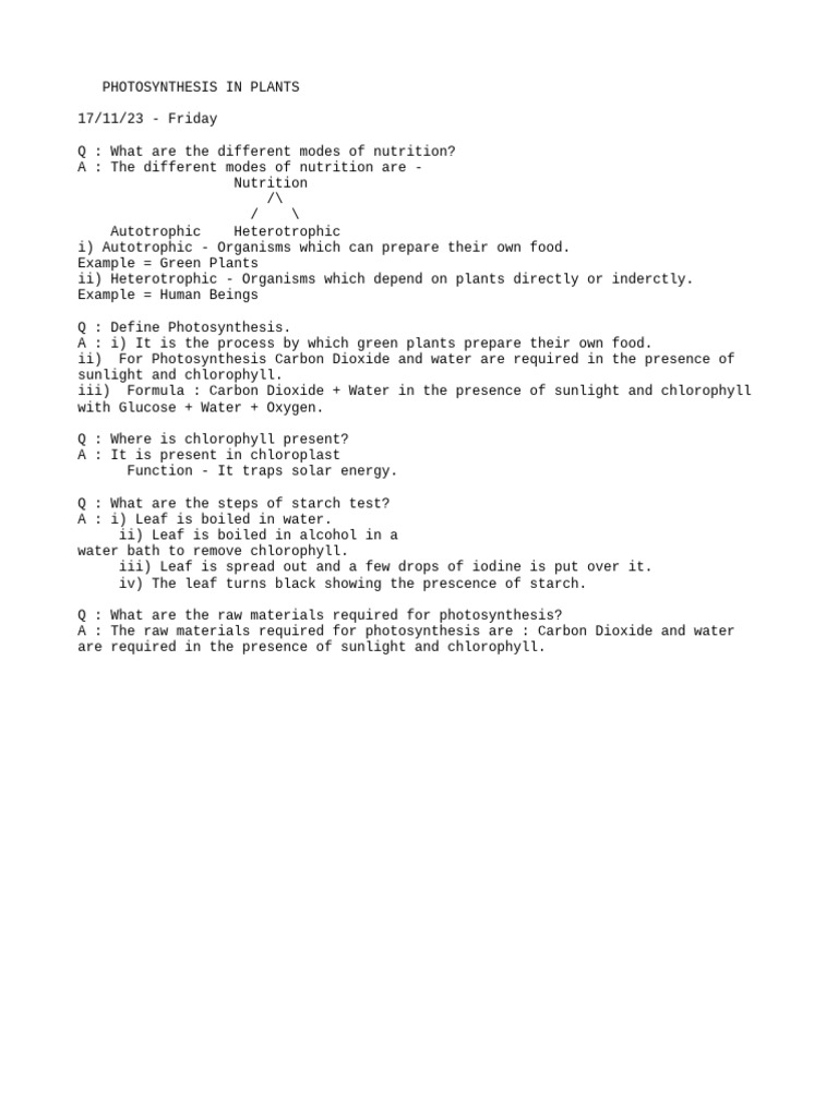 Photosynthesis in Plants | PDF