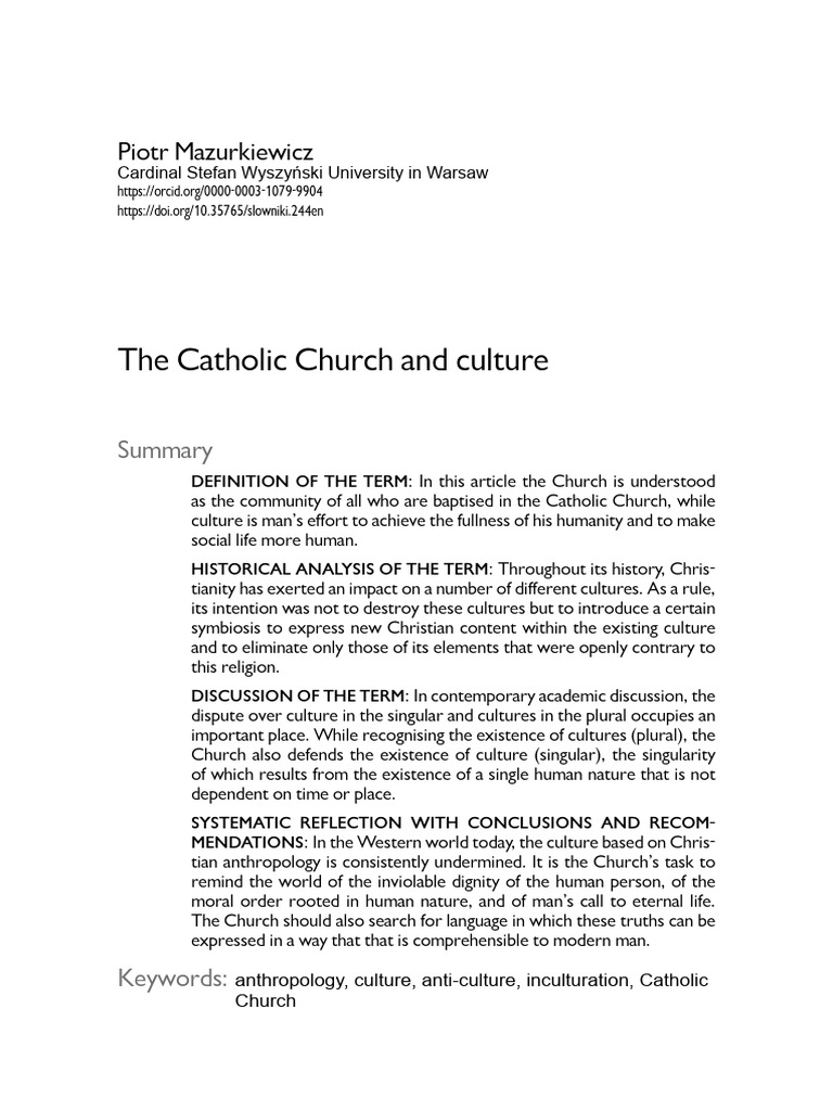 The Catholic Chruch and Culture | PDF | Jesus | Genesis Creation Narrative