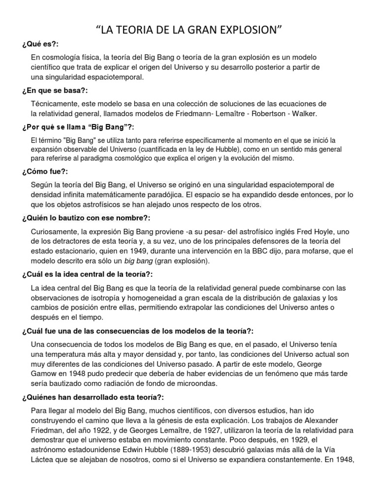 La Teoria de La Gran Explosion | PDF | Big Bang | Universo