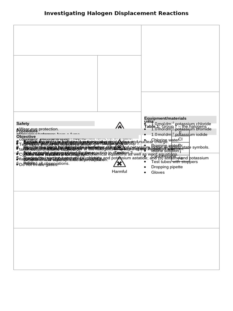 L5 Investigating Halogen Displacement Reactions | PDF | Chlorine ...