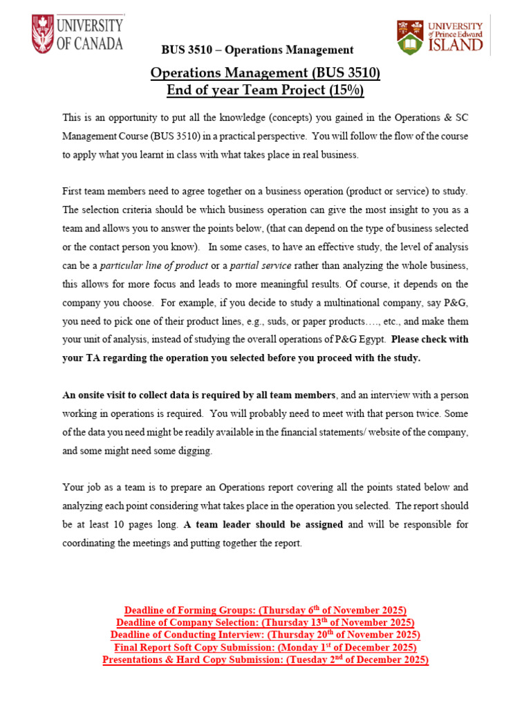 Final Project - Operations Management BUS 3510 | PDF | Strategic ...