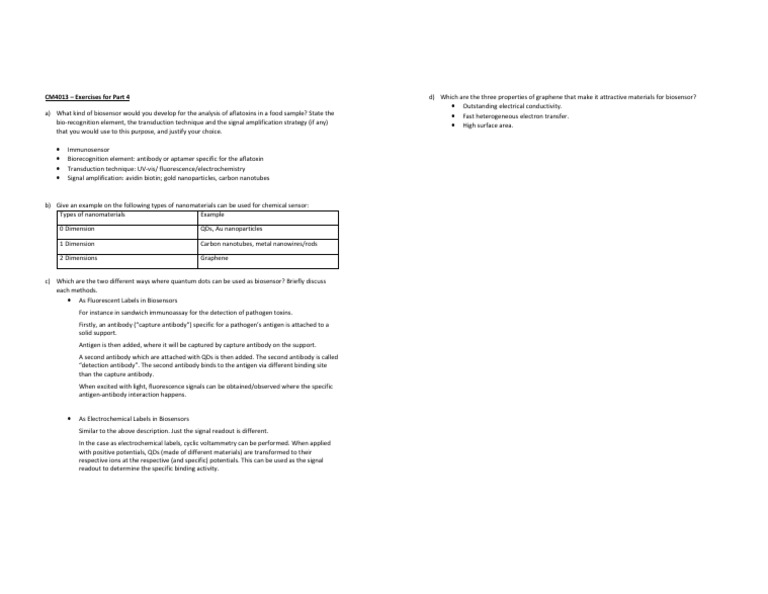 Microsoft Word - Part 4 Exercises - ANSWER | PDF | Biosensor | Immunoassay