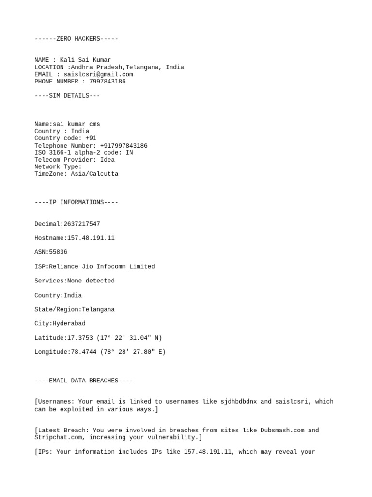 Email Data Breach Analysis for User | PDF