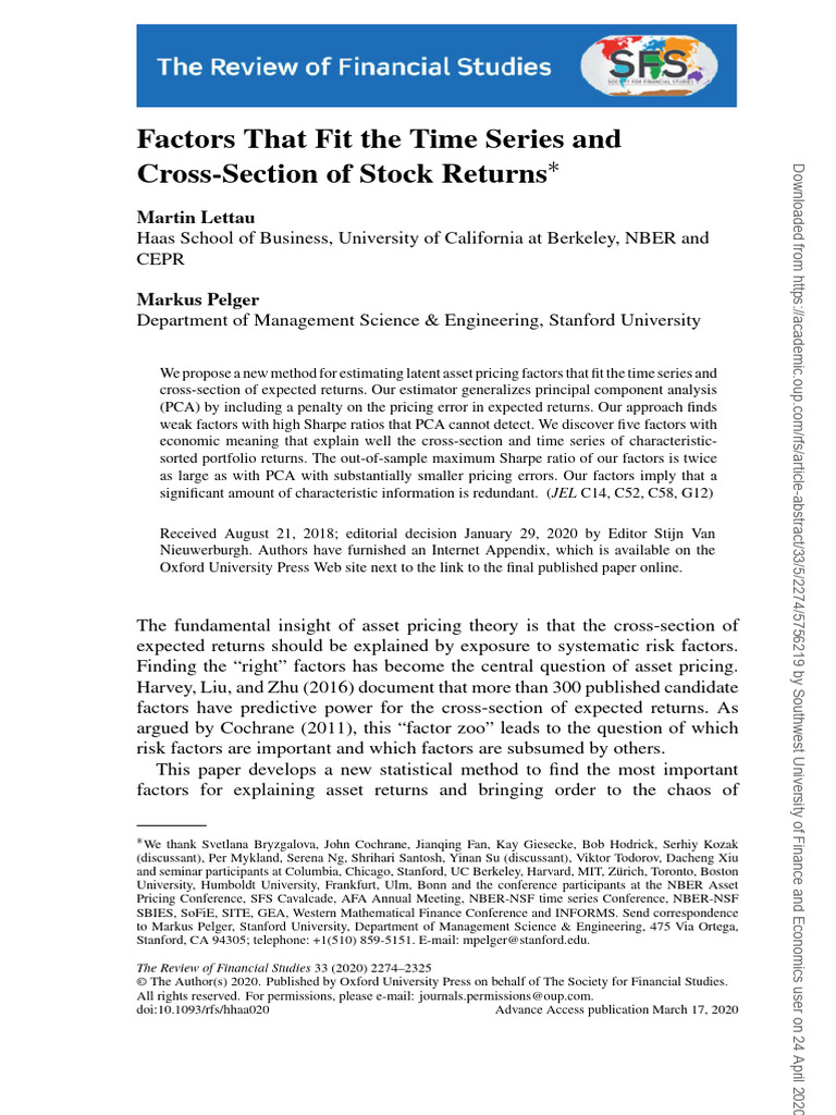 Lettau 2020 - Factors That Fit The Time Series and Cross-Section of ...