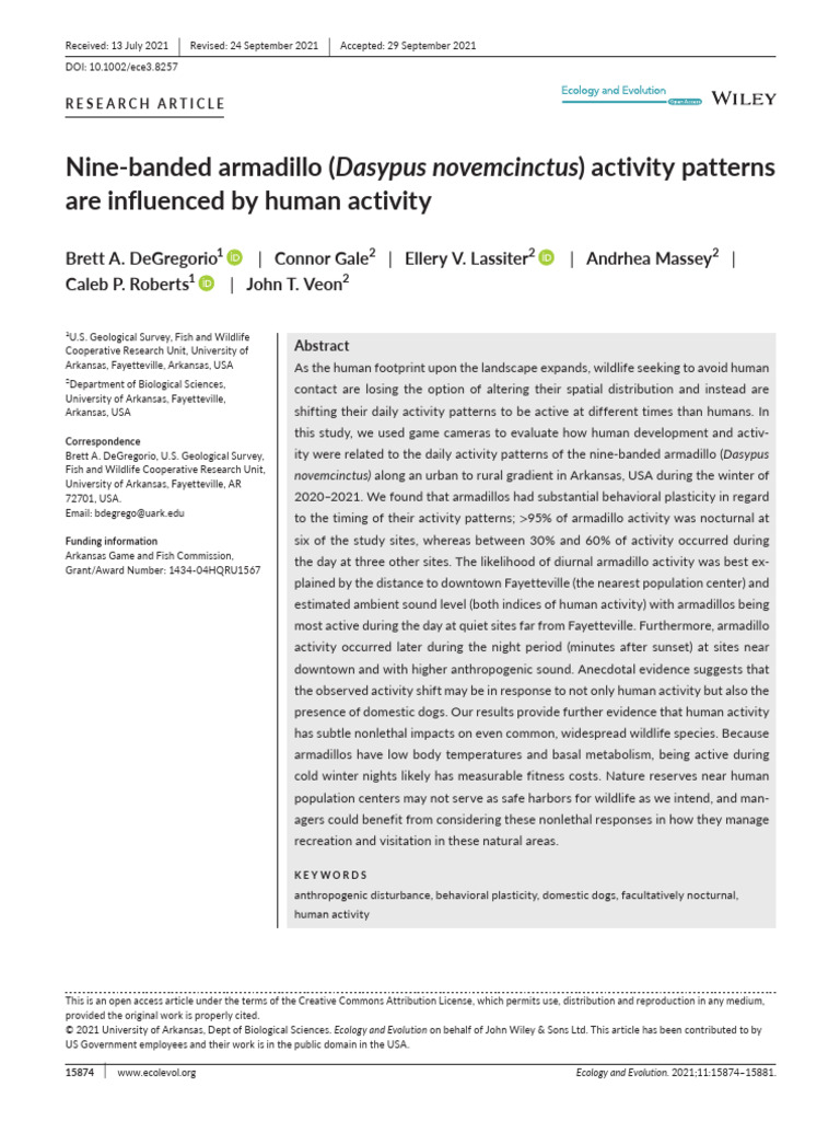 Nine-Banded Armadillo Dasypus Novemcinctus Activit | PDF | Errors And ...
