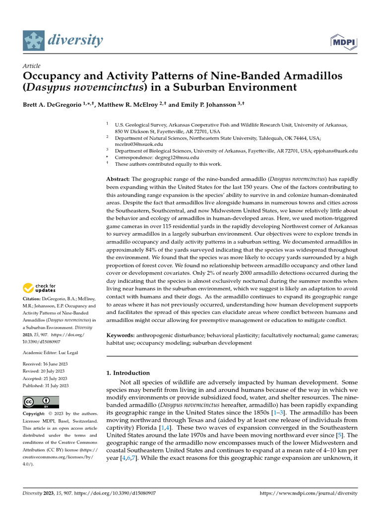 Occupancy and Activity Patterns of Nine-Banded Arm | PDF | Akaike ...