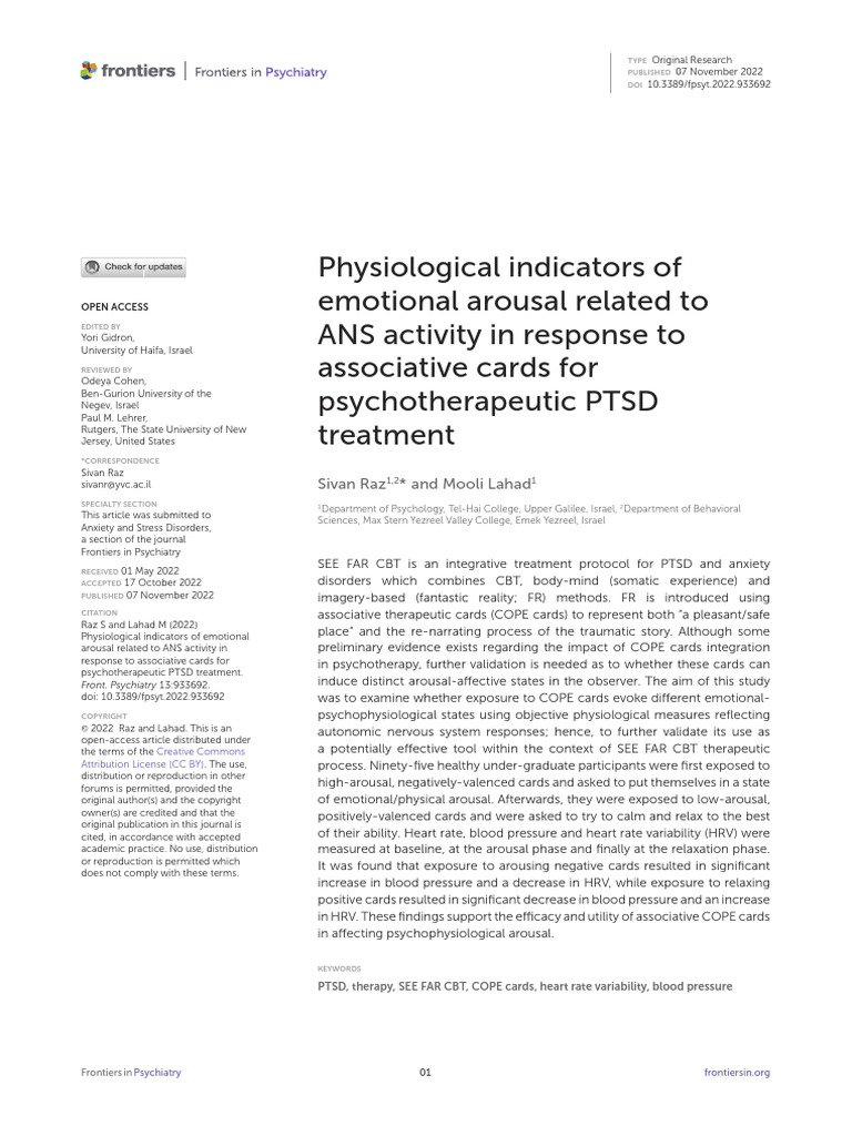 Physiological Arousal in PTSD Therapy | PDF | Psychological Trauma ...