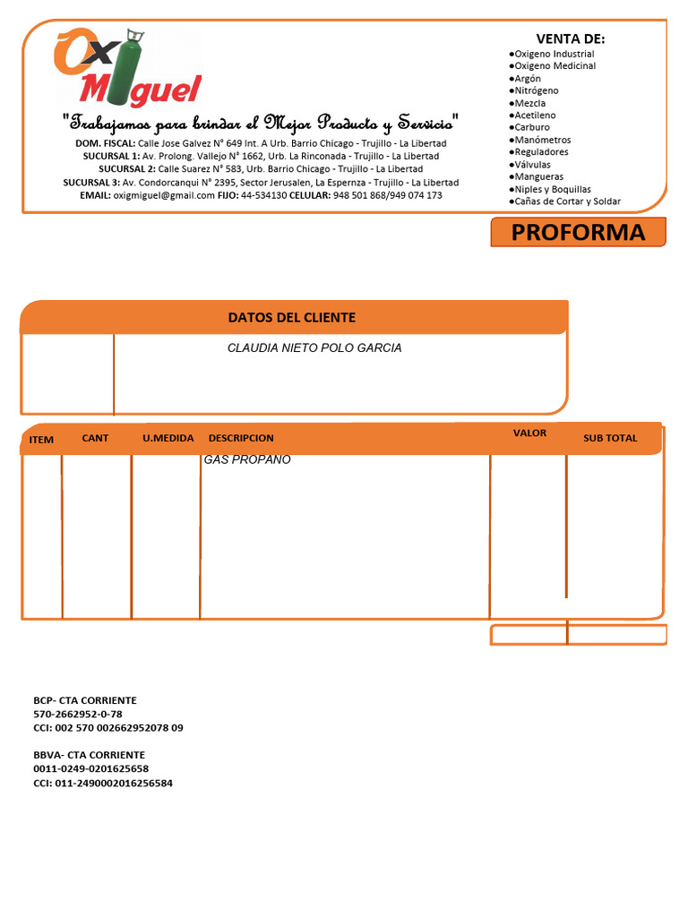 Proforma de Venta de Gas Propano 45K | PDF | Sustancias químicas | Química