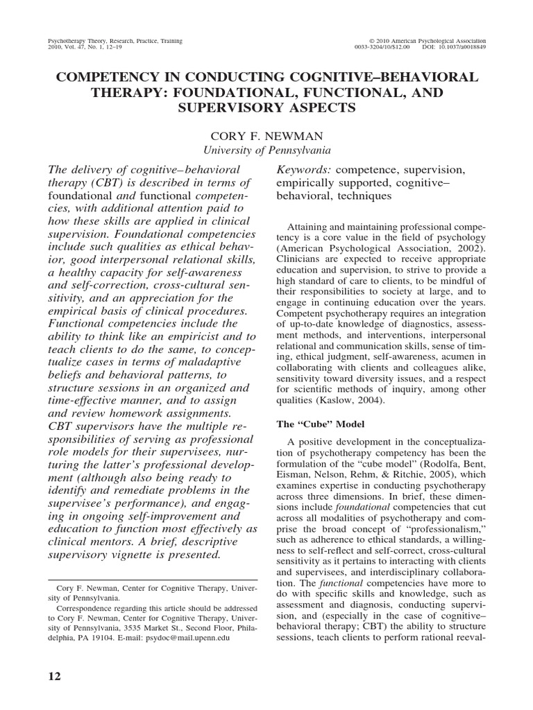 Competency in Cognitive-Behavioral Therapy | PDF | Cognitive Behavioral ...