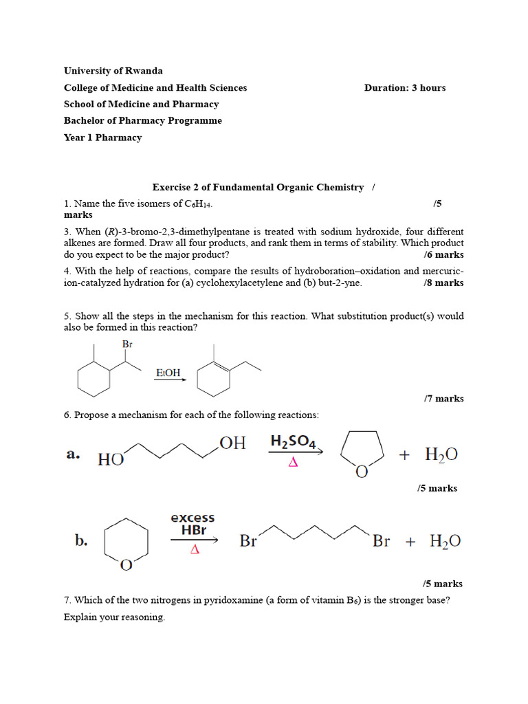 Exercise 2 - Fundamental Organic Chemistry - 2024!10!08 | PDF