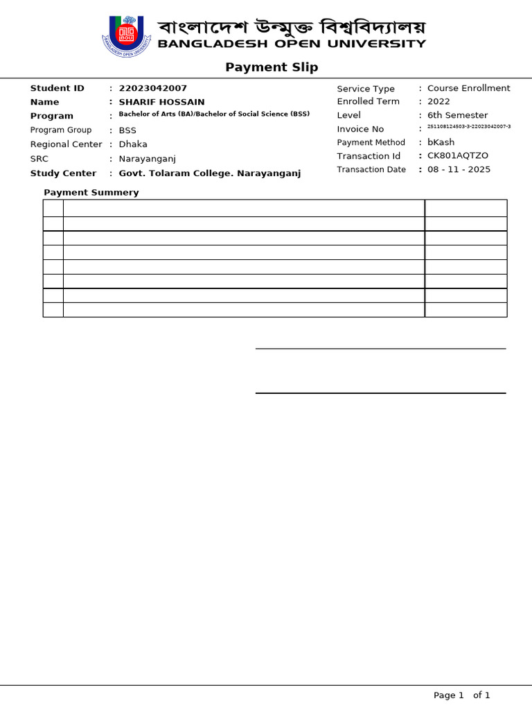 Payment Slip for BA/BSS Program Fees | PDF | Payments | Services ...