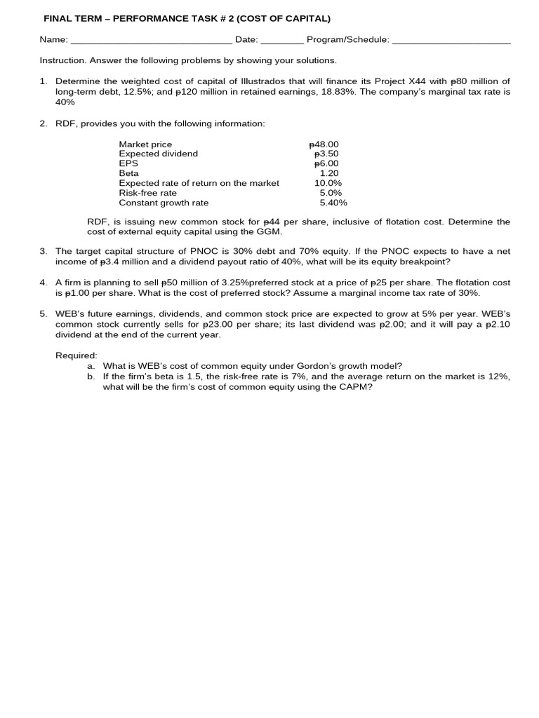 Cost of Capital Calculations Guide | PDF
