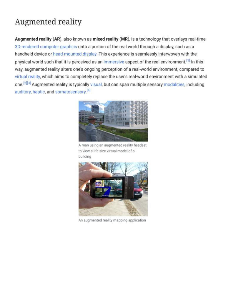 Augmented Reality - Wikipedia | PDF | Augmented Reality | Mixed Reality