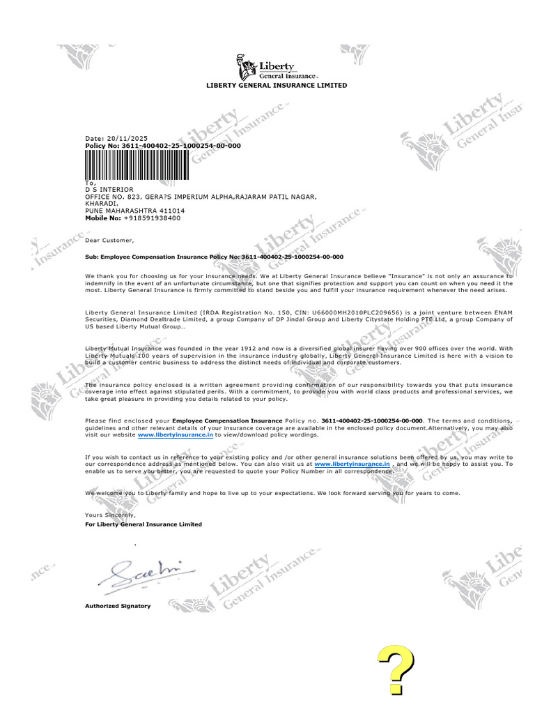 Employee Compensation Insurance Policy | PDF | Employment | Insurance