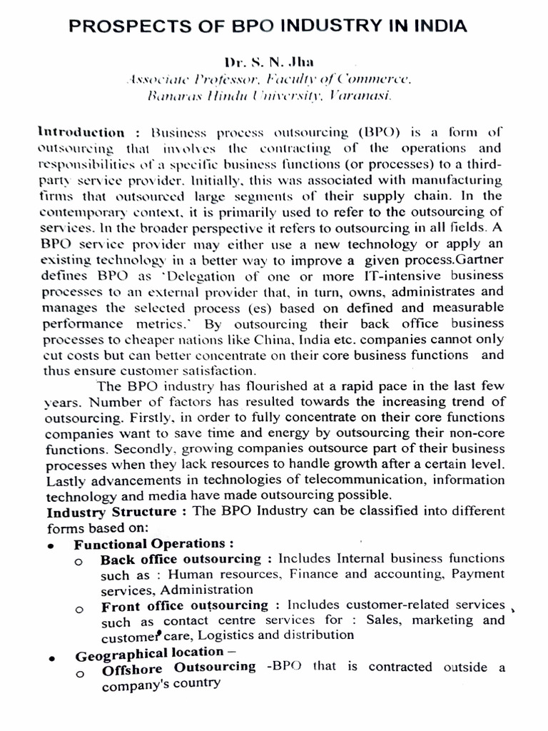 Future of BPO Industry in India | PDF | Outsourcing | Business Process ...