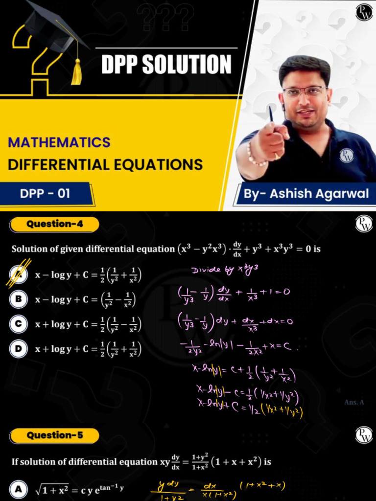 Differential Equations - DPP 01 Solution Notes - Lakshya JEE 2024 | PDF