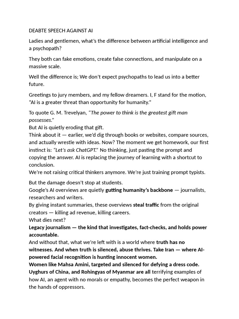 Debate Speech | PDF