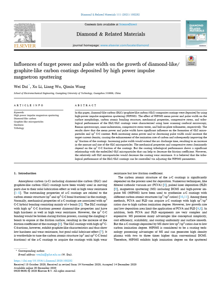 Diamond Related Materials: Wei Dai, Xu Li, Liang Wu, Qimin Wang | PDF ...