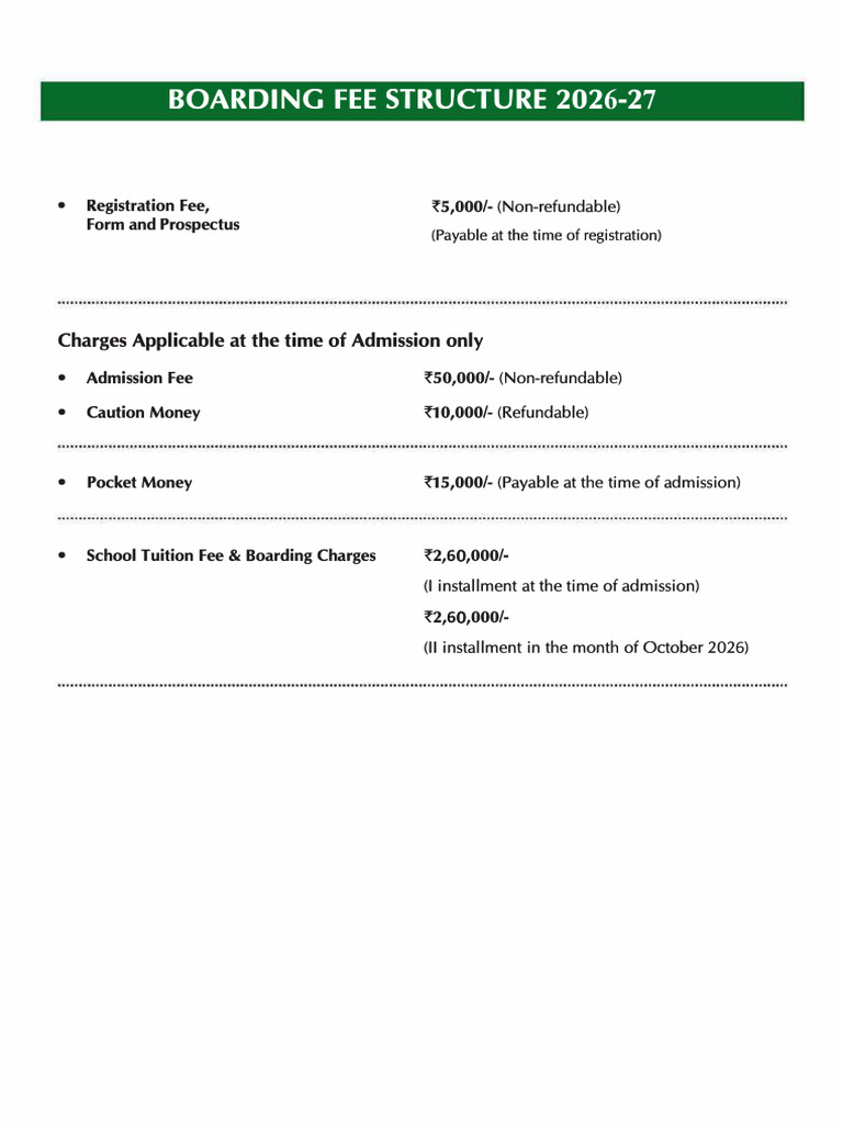 Boarding Fee Structure 2026-27 | PDF
