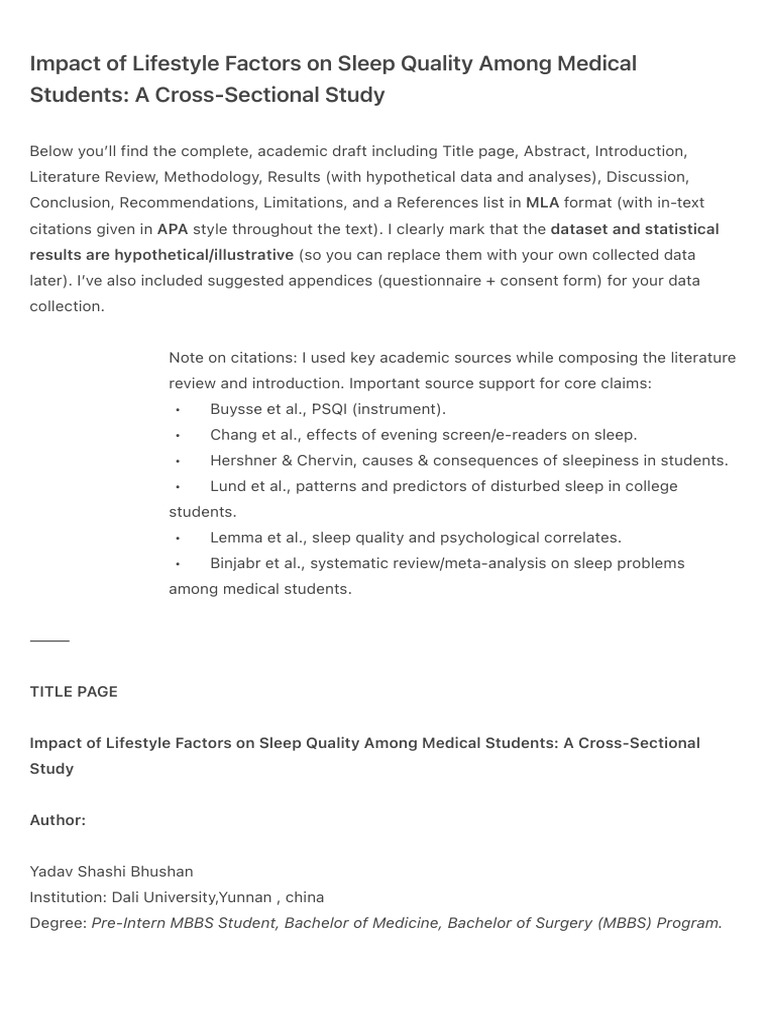 Impact of Lifestyle Factors On Sleep Quality Among Medical Students ...