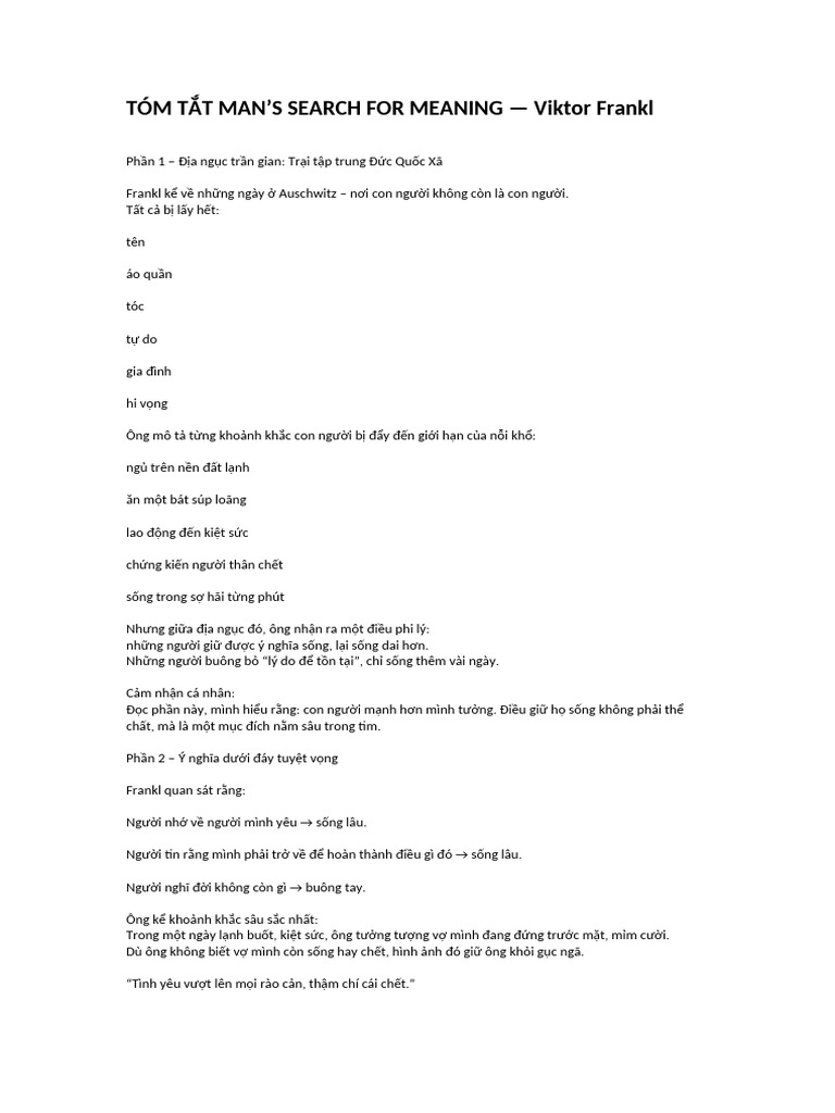 Tóm Tắt Mans Search for Meaning | PDF