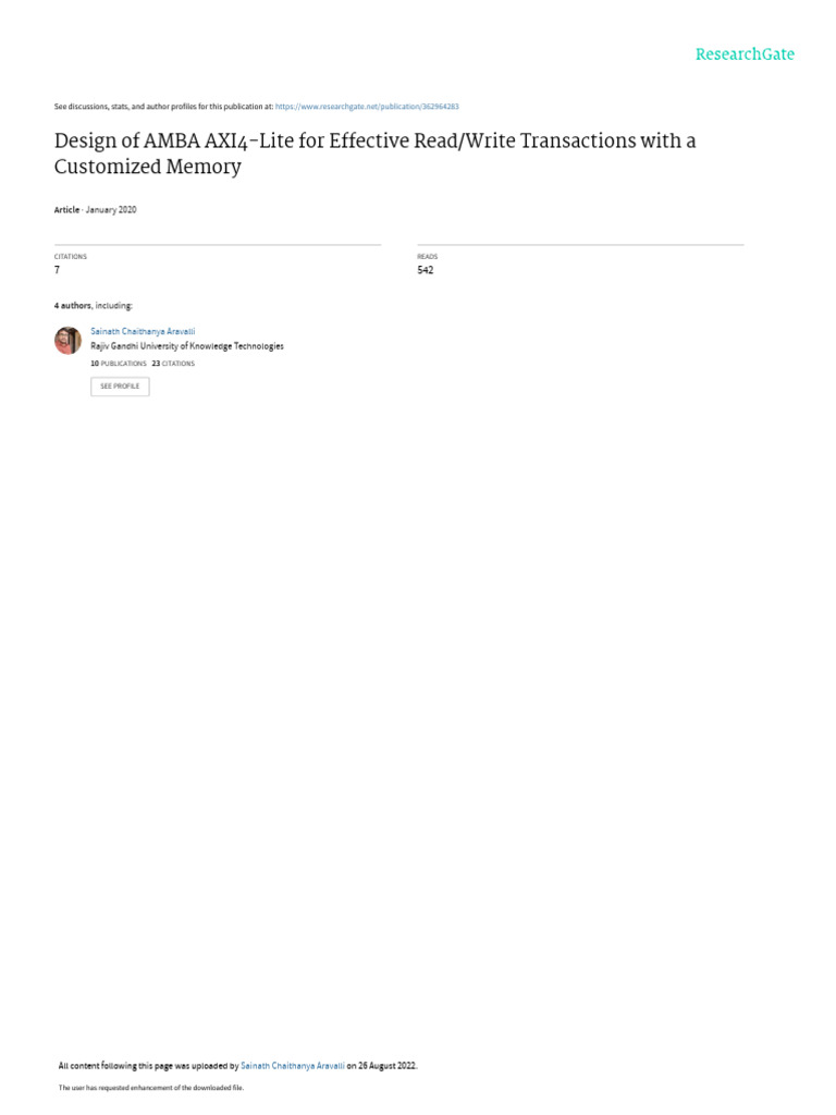 AMBA AXI4-Lite Design for Memory Transactions | PDF | System On A Chip ...