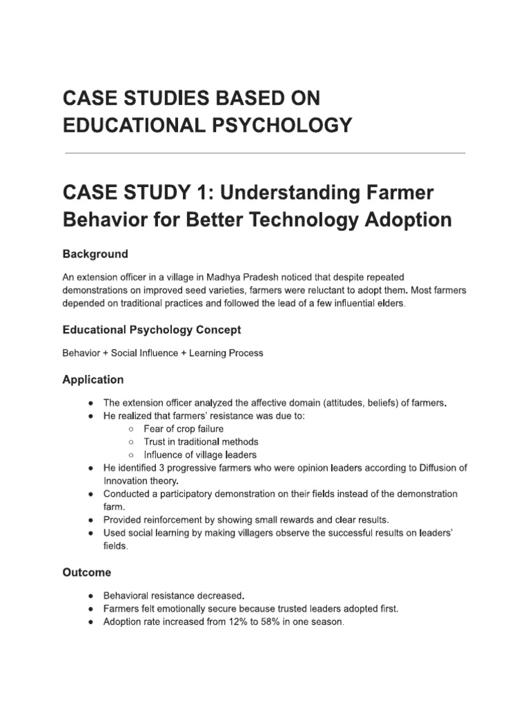 Case Studies Based On Educational Psychology | PDF