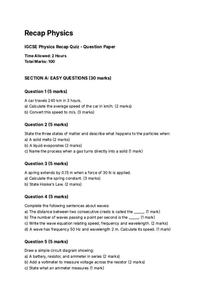 Recap Physics Questions | PDF | Thermal Expansion | Applied And Interdisciplinary Physics