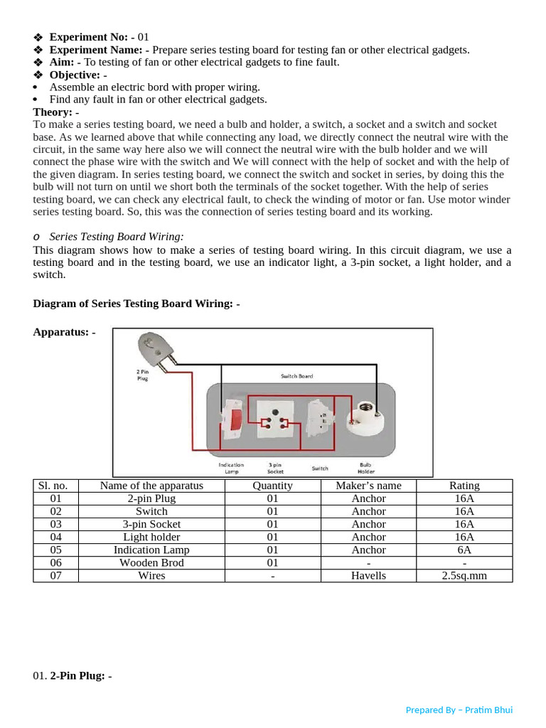 Series Testing Board for Electrical Gadgets | PDF | Insulator ...