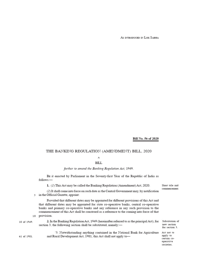 Banking Regulation Amendment Bill 2020 | PDF | Banks | Audit