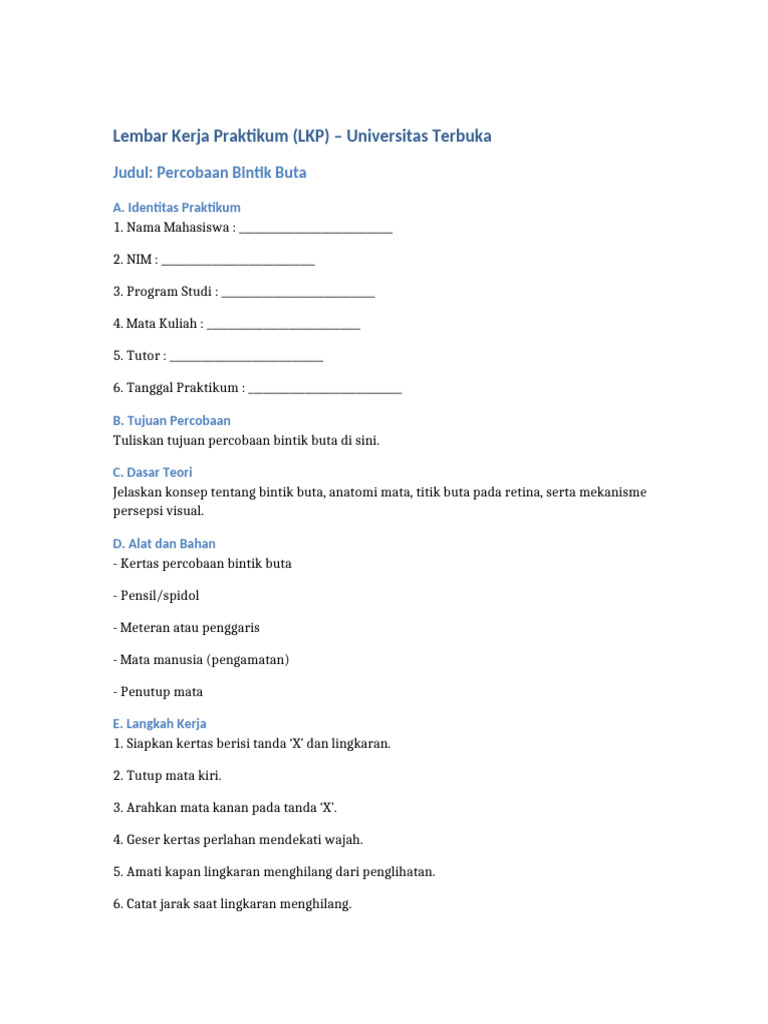 Praktikum Bintik Buta di Mata Manusia | PDF