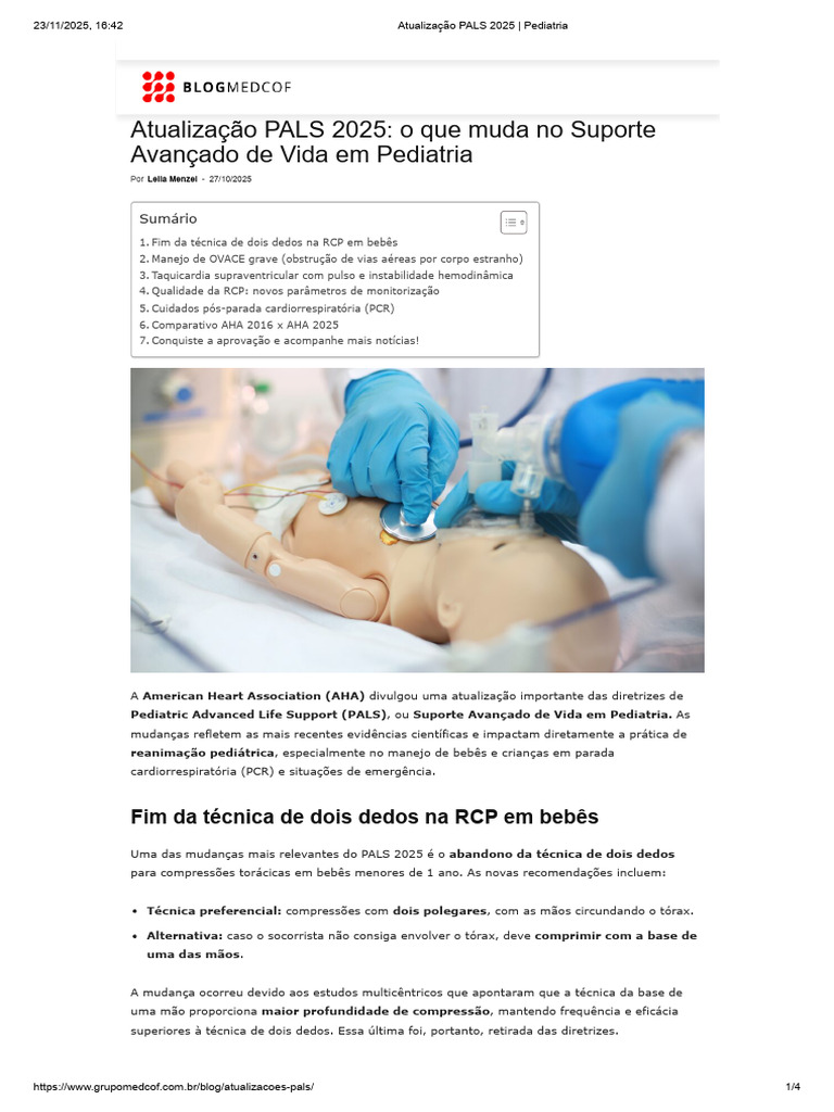 Atualização PALS 2025 em Pediatria | PDF | Reanimação cardiopulmonar ...