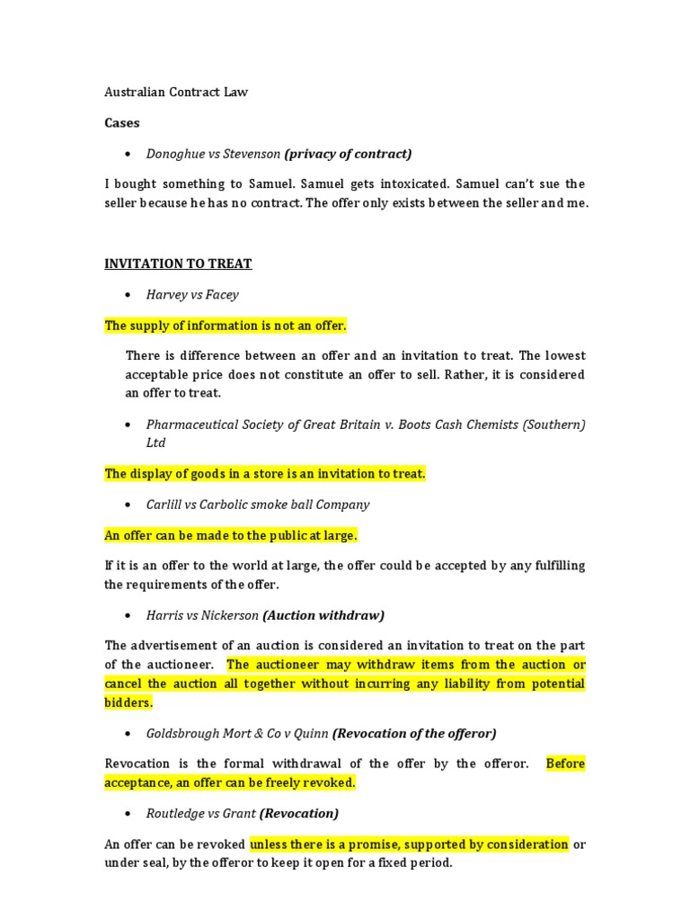 Australian Contract Law | PDF | Offer And Acceptance | Contract Law